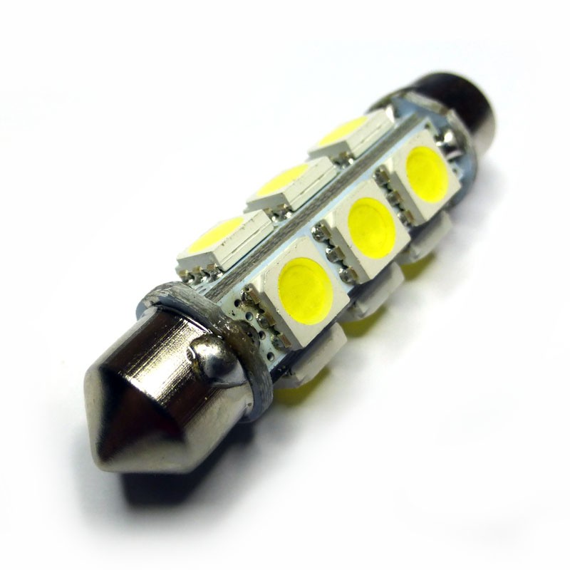 Ampoule navette 6 volts c5w de 42 mm 12 leds blanches 360° - Led-effect